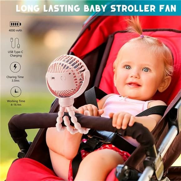 Other | Portable Baby Stroller Fan 36rotate Rechargeable Mini Clip On ...